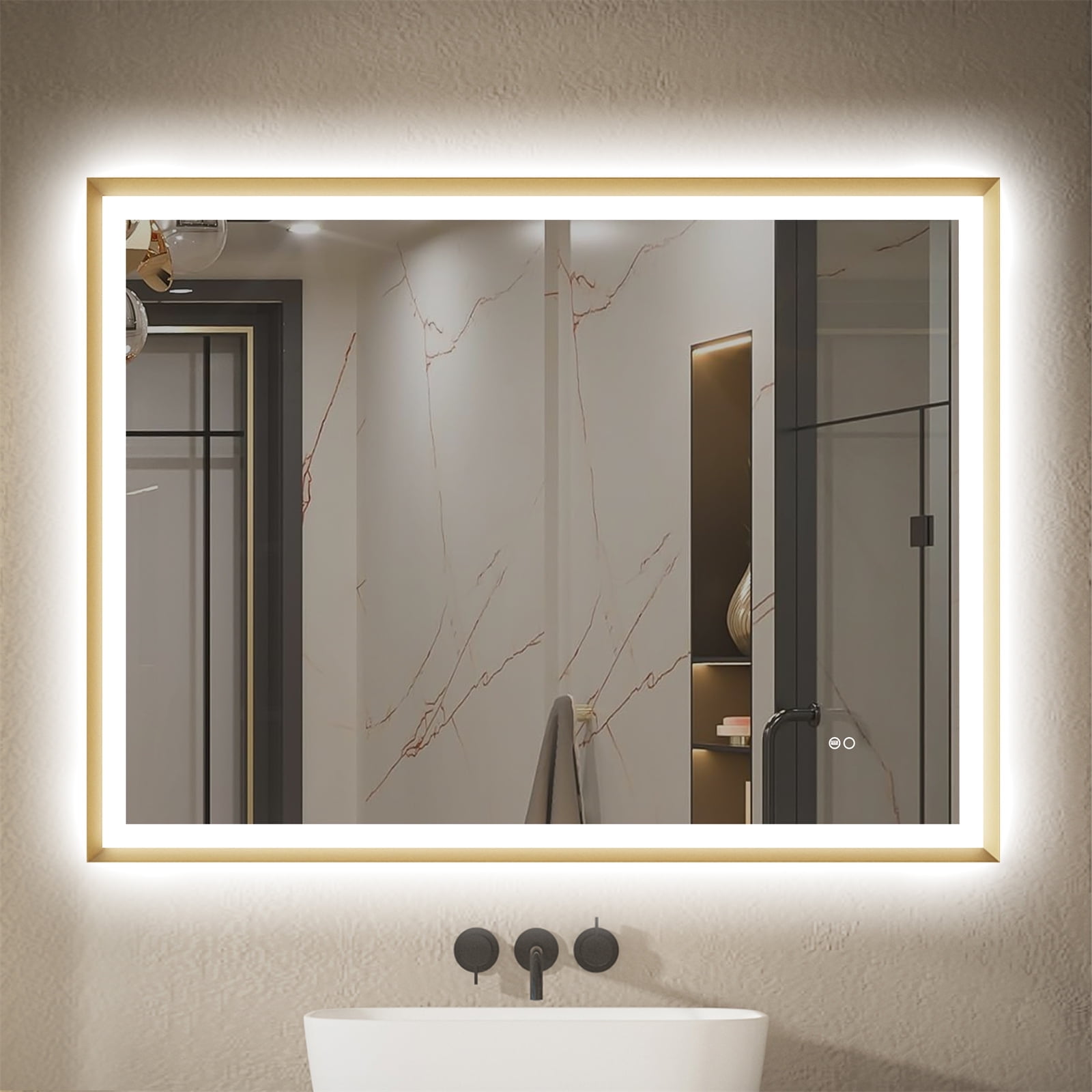 WELLFOR 48 x 36 inch LED Bathroom Mirror, Bathroom Vanity Mirror with ...