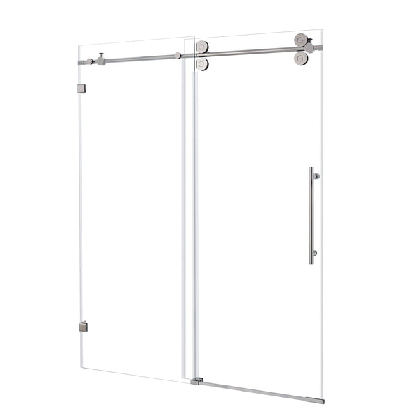 WELLFOR 60 in. W x 76 in. H Frameless Shower Door W/Large Rollers ...