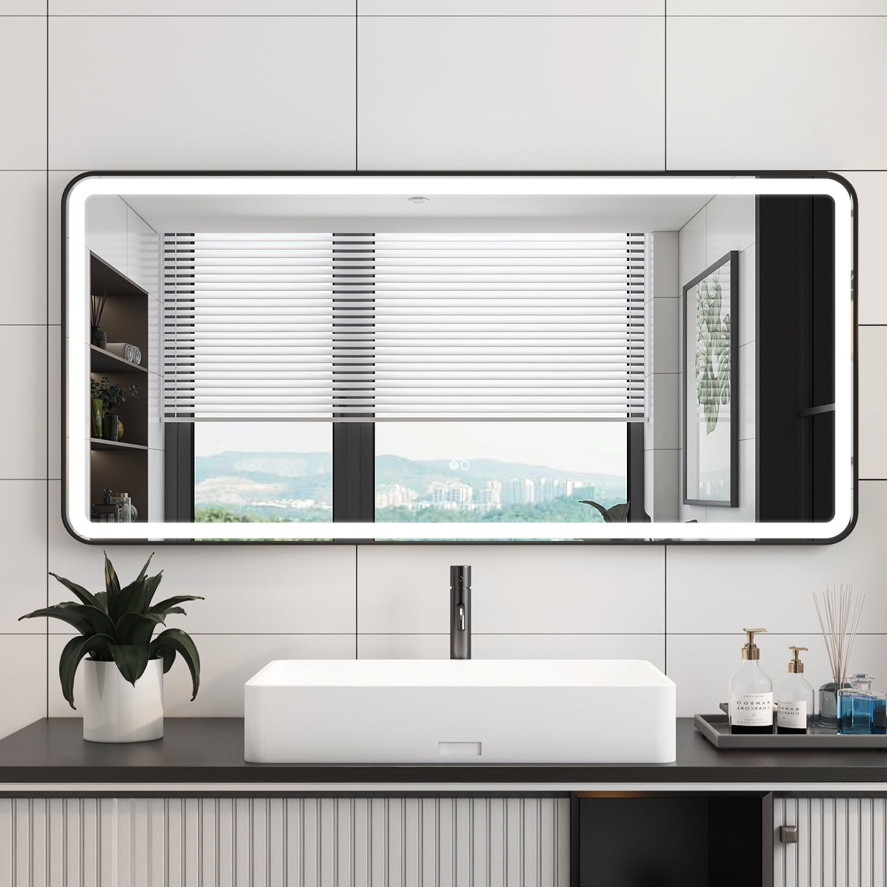 WELLFOR 60 x 28 inch LED Bathroom Mirror, LED Lighted Mirror for ...