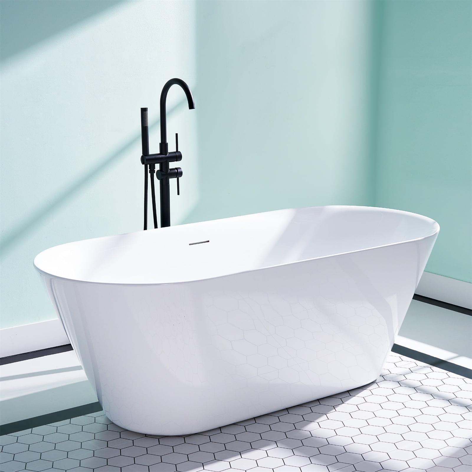 ANGELES HOME 66" Acrylic Freestanding Bathtub, Soaking White Bathtub ...