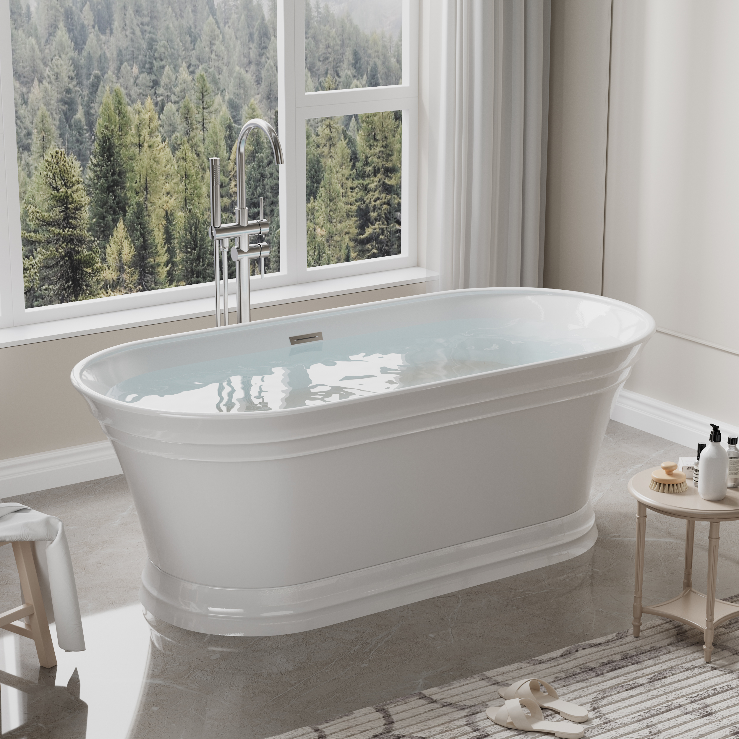 WELLFOR 67" Acrylic Freestanding Bathtub Contemporary Soaking Tub with ...
