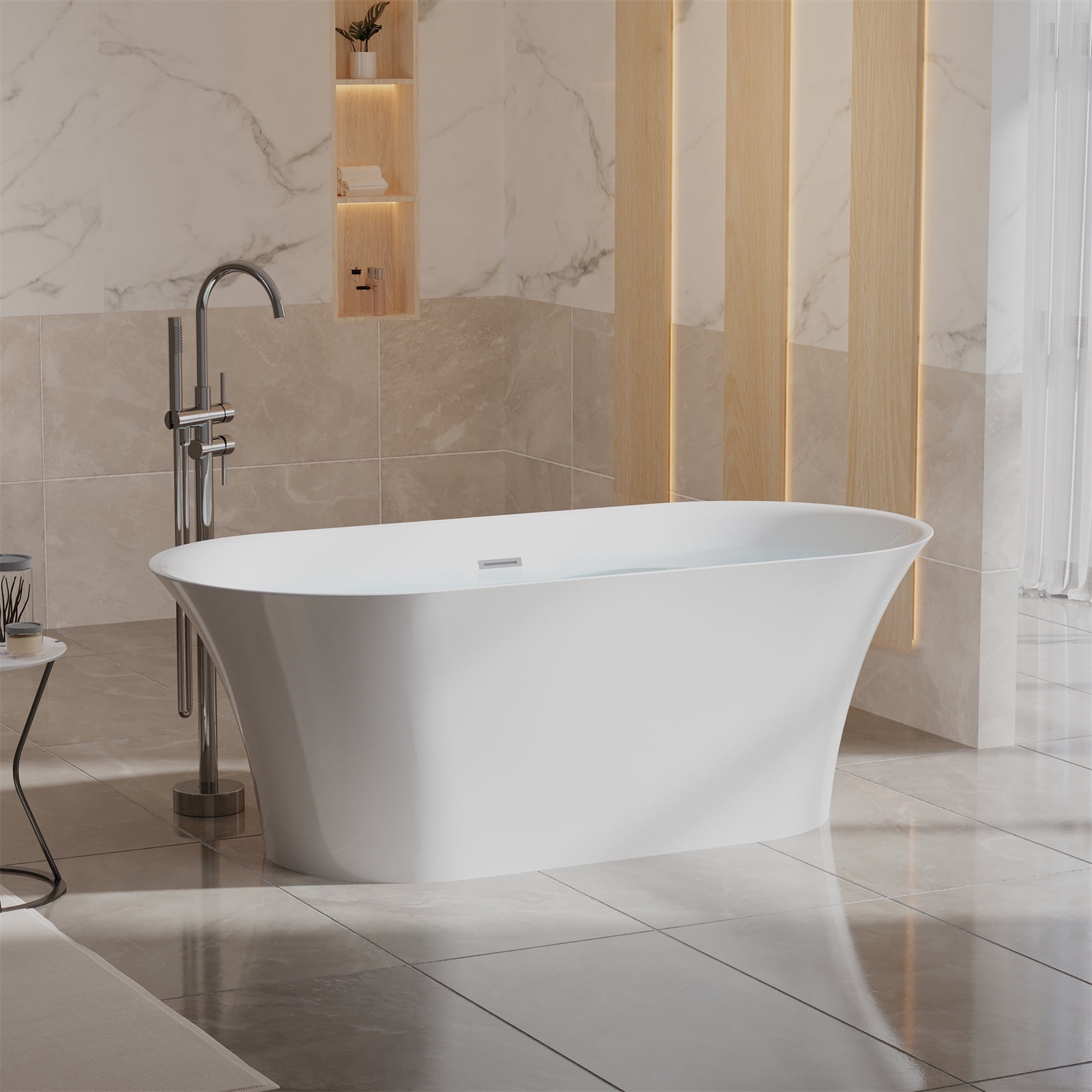 WELLFOR 67" Acrylic Freestanding Bathtub, Soaking White Bathtub with ...