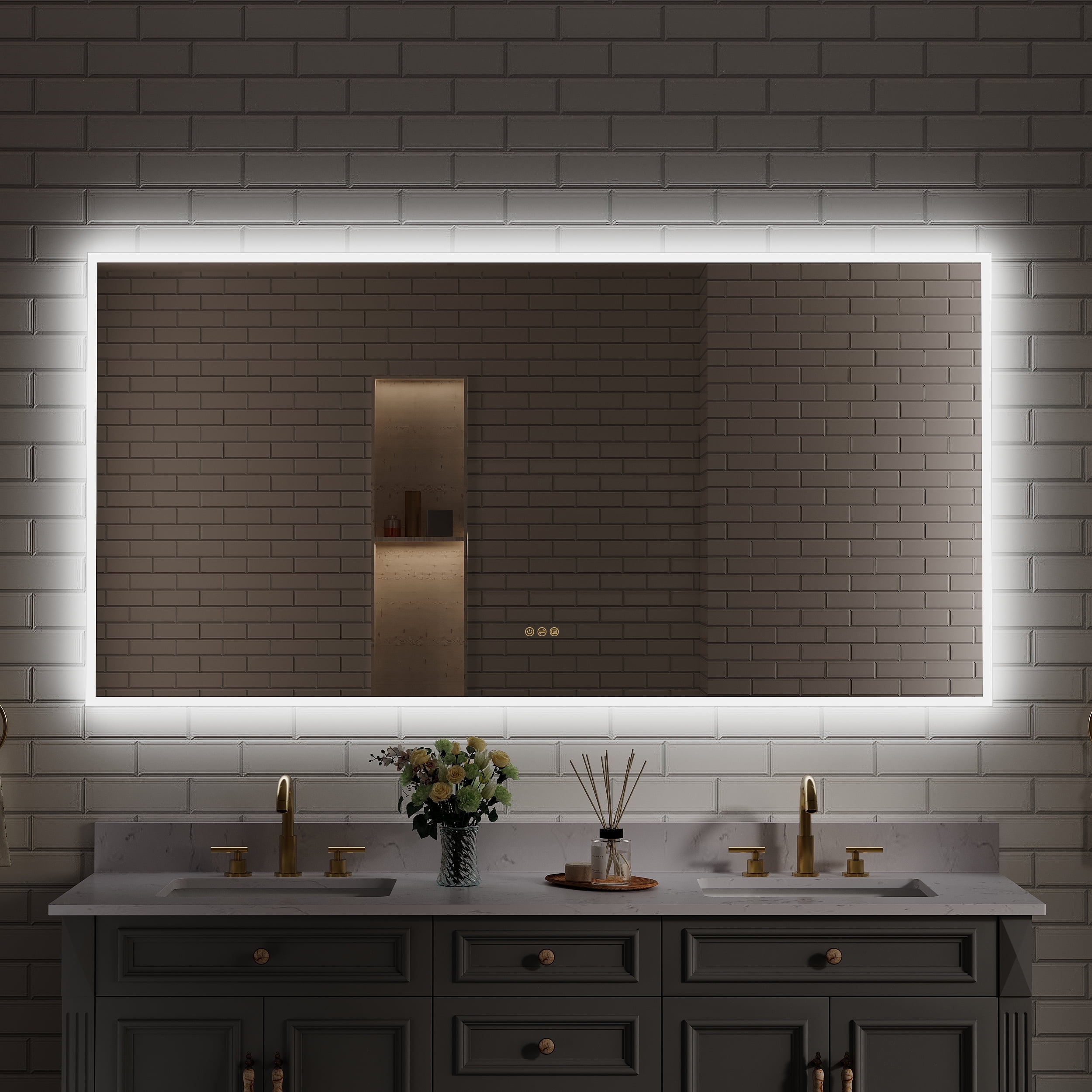 WELLFOR 72x36 inch Bathroom Mirror with Lights, Lighted Bathroom Mirror ...