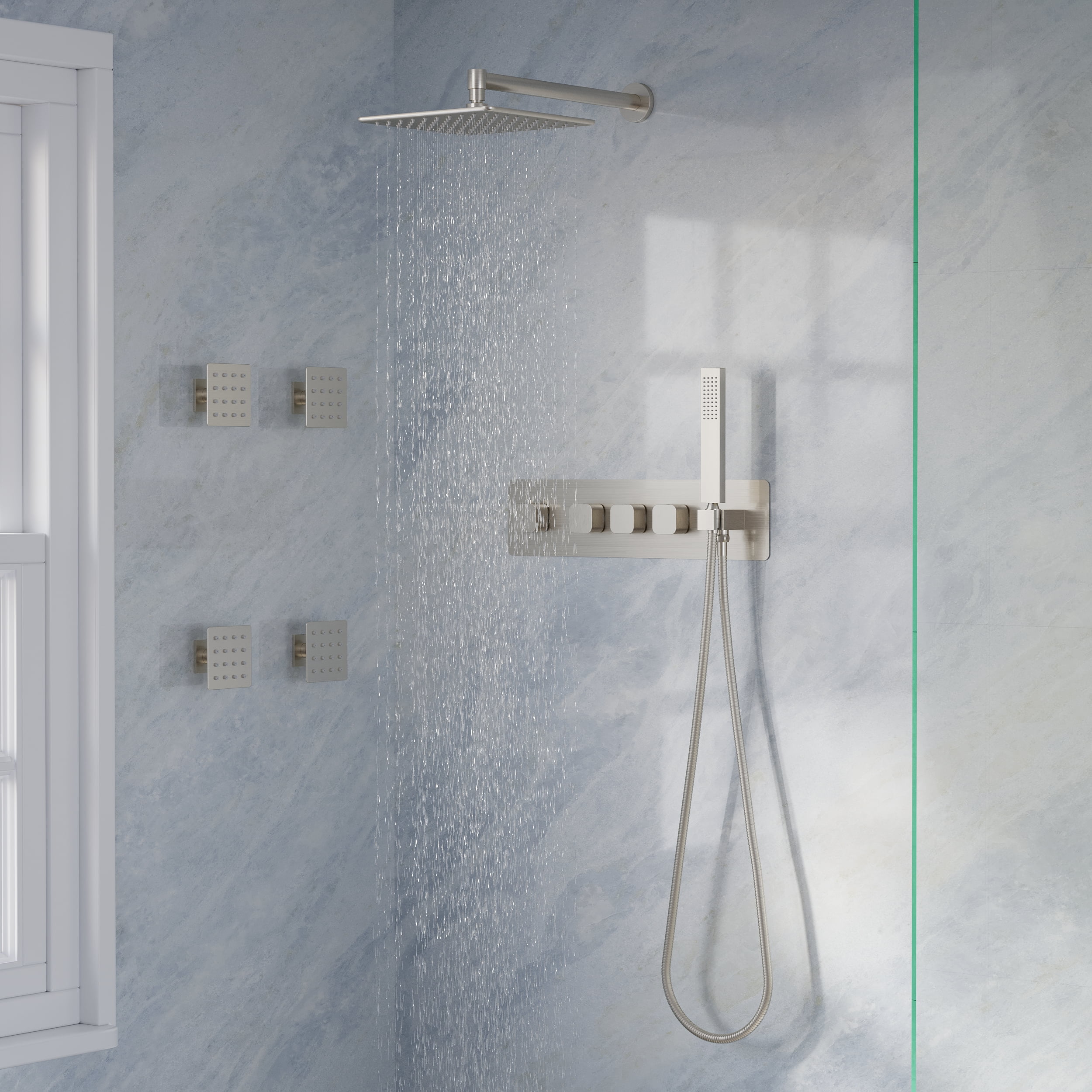 WELLFOR Shower System with Body Jets,10 Inch Rain Shower Head with 4 ...