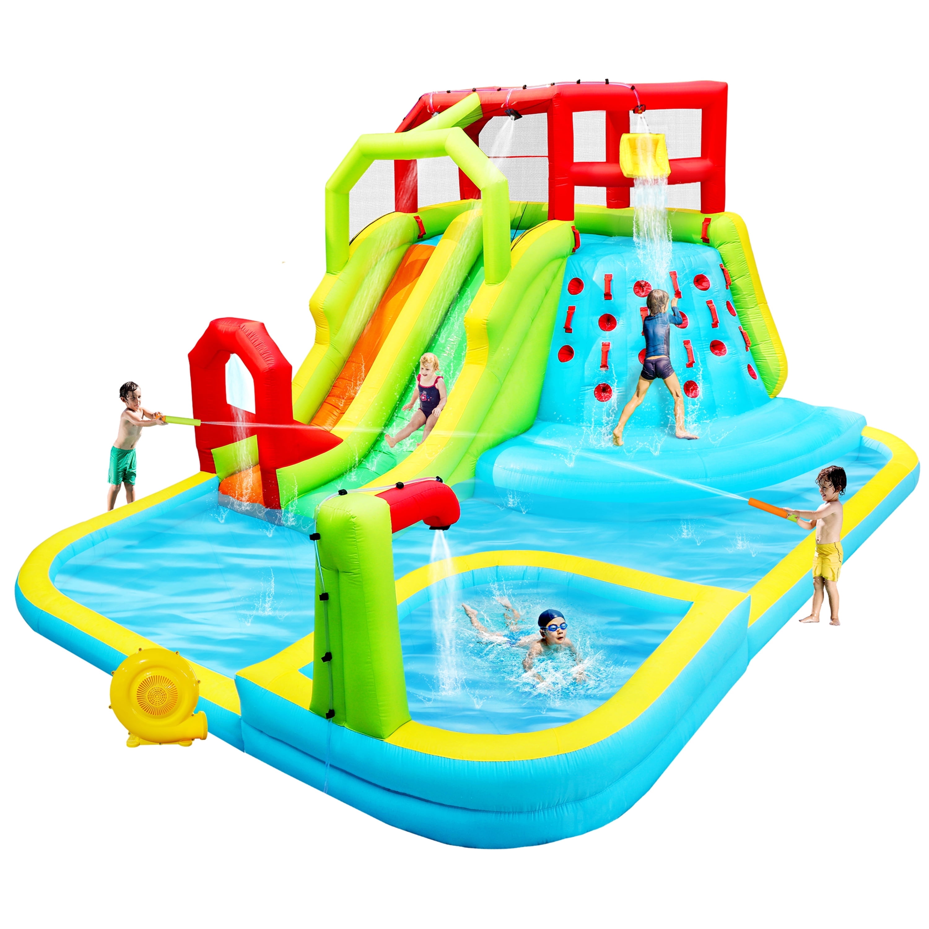 WELLFUNTIME Inflatable Water Slide with Blower, Bouncy Castle with Deep ...