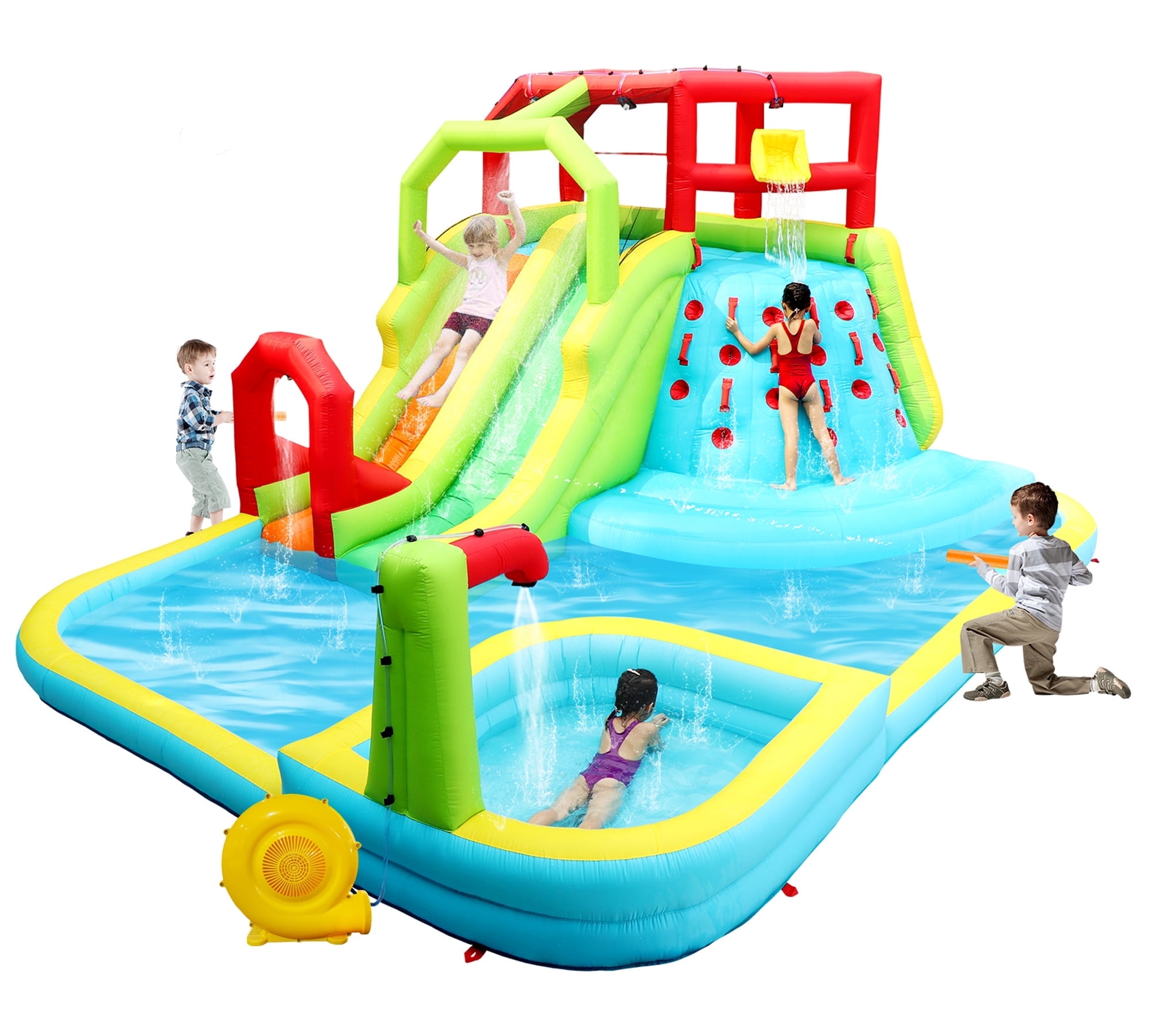 WELLFUNTIME Inflatable Water Dual Slides with Blower, Bouncy Castle ...