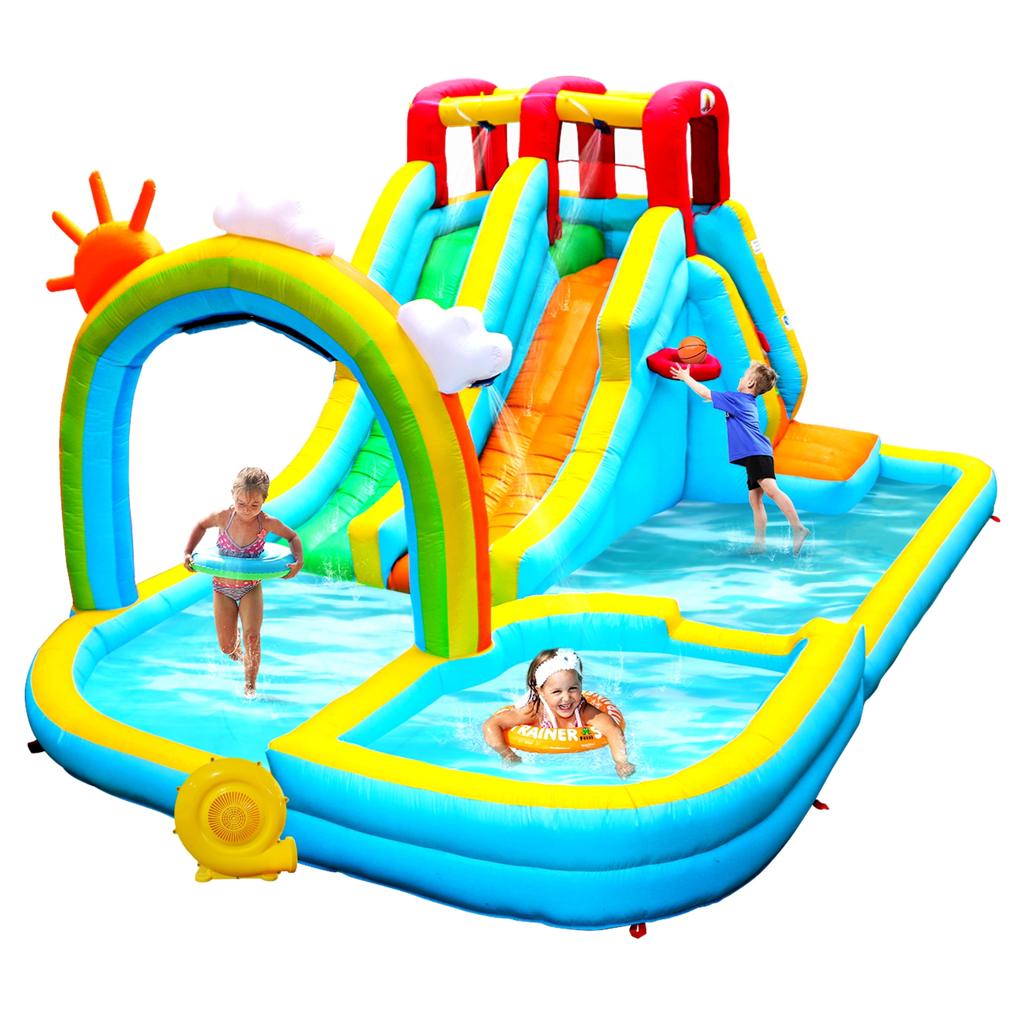 WELLFUNTIME Inflatable Water Park, Bounce House with Double Slides ...