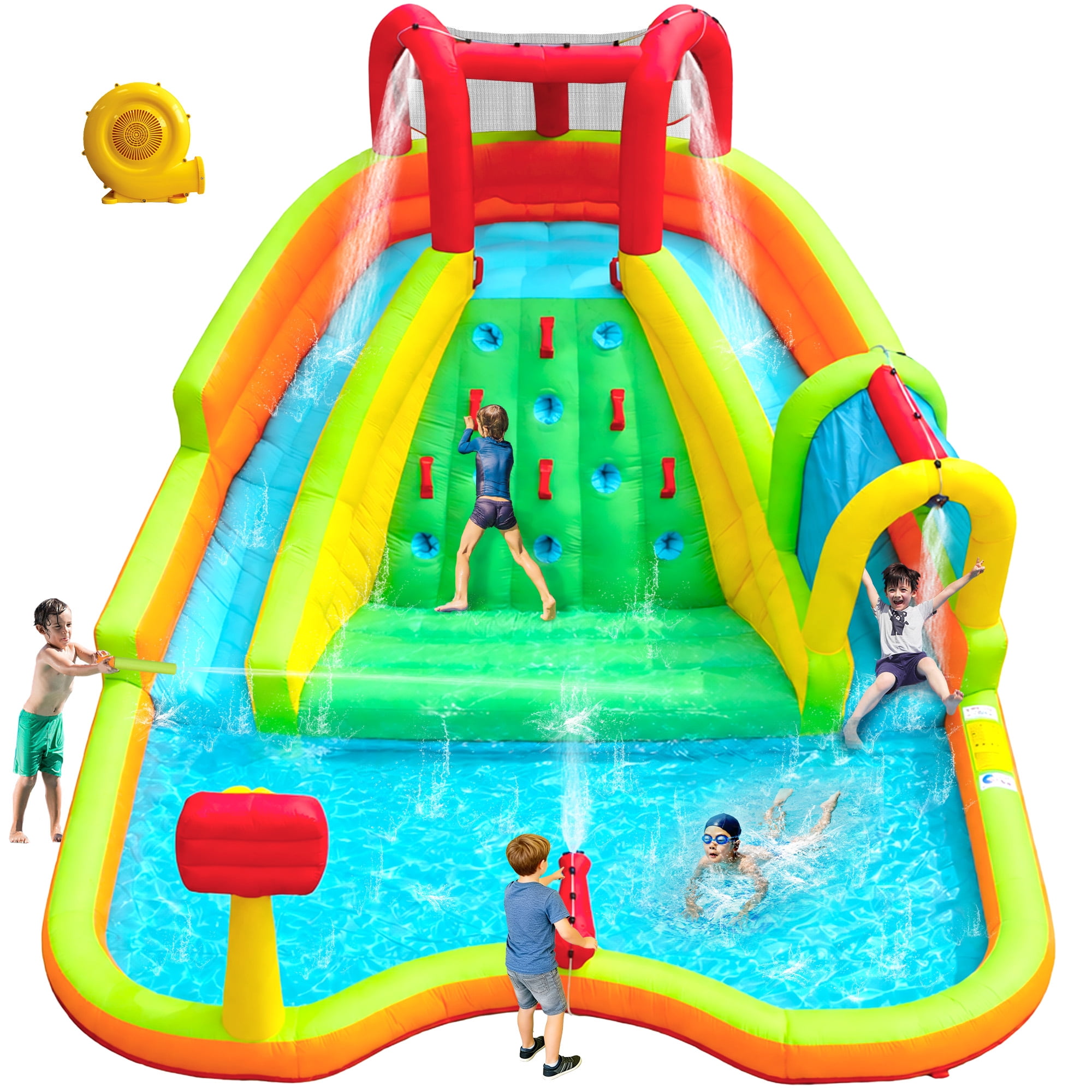 WELLFUNTIME Inflatable Water Slide Park, Bounce House, Double Slides ...