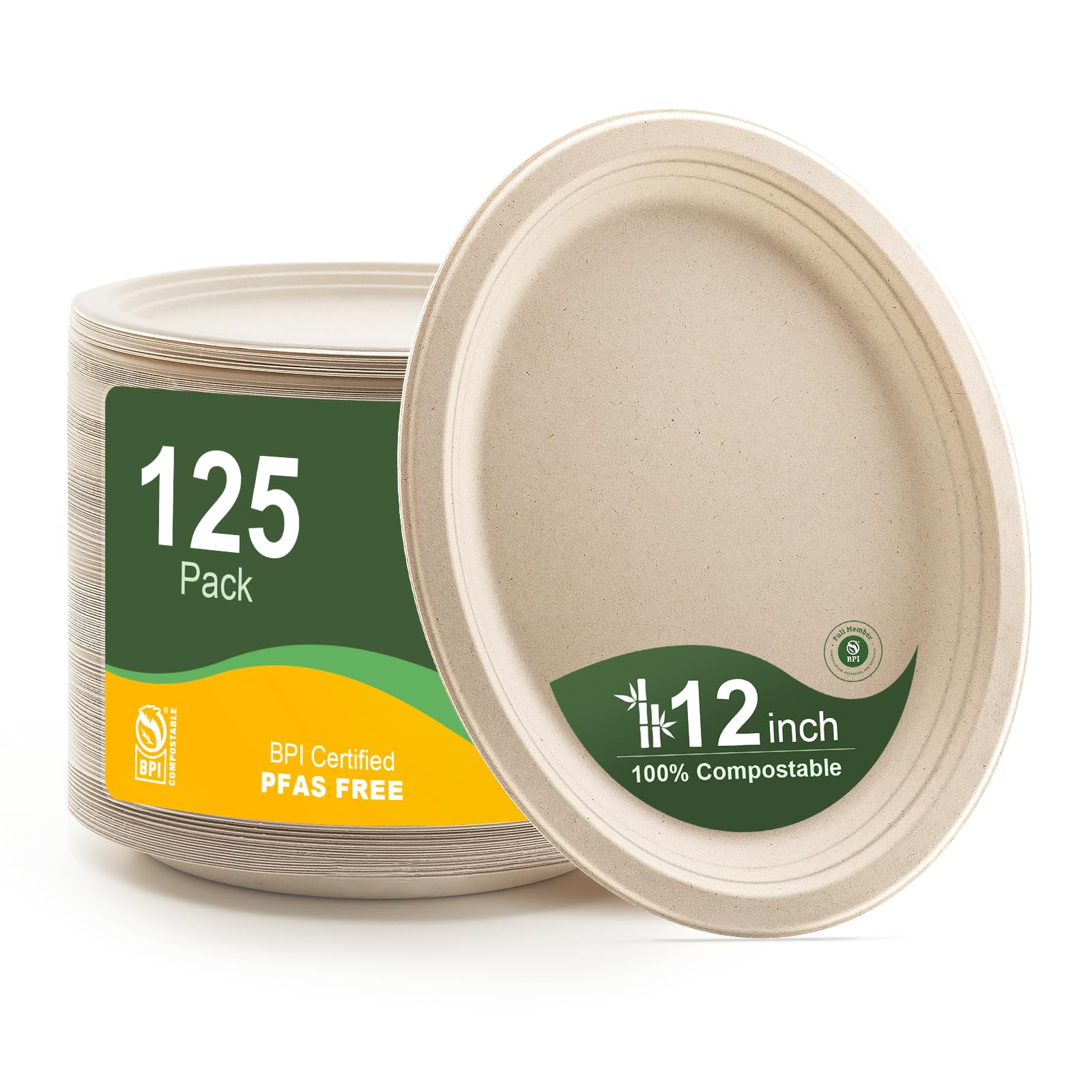 WELLIFE 100% Compostable Oval AIF9 Paper Plates 12 Heavy Duty Paper ...