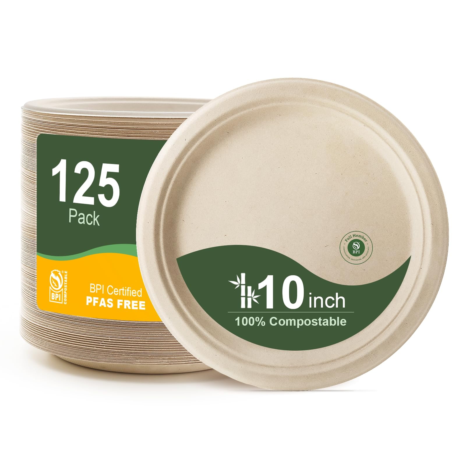 WELLIFE 100% Compostable Paper AIF9 Plates 10 Inch, Heavy Duty Paper ...