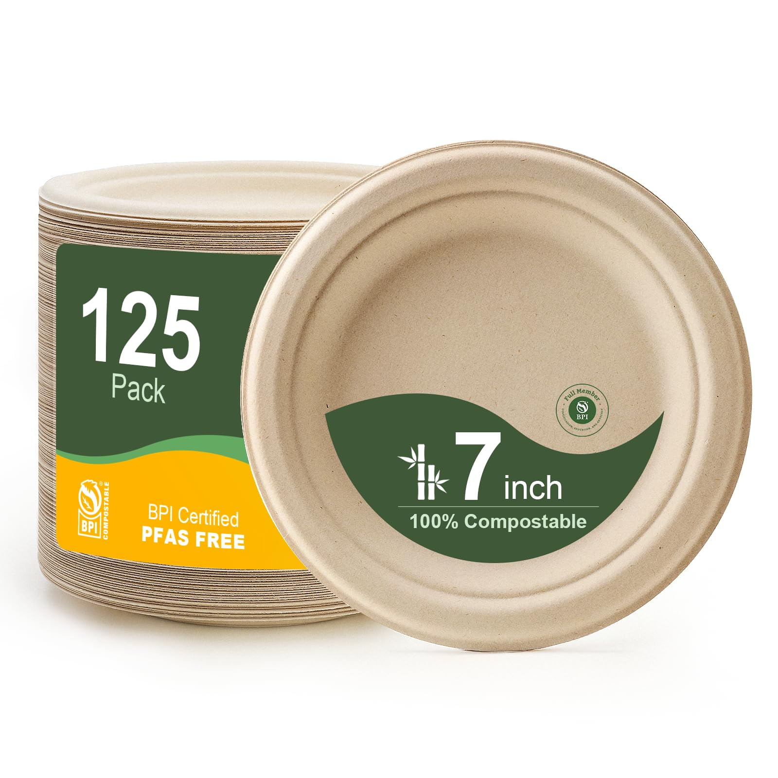 WELLIFE 100% Compostable Paper TSF6 Plates 7 Inch, 125-Pack Duty Paper ...