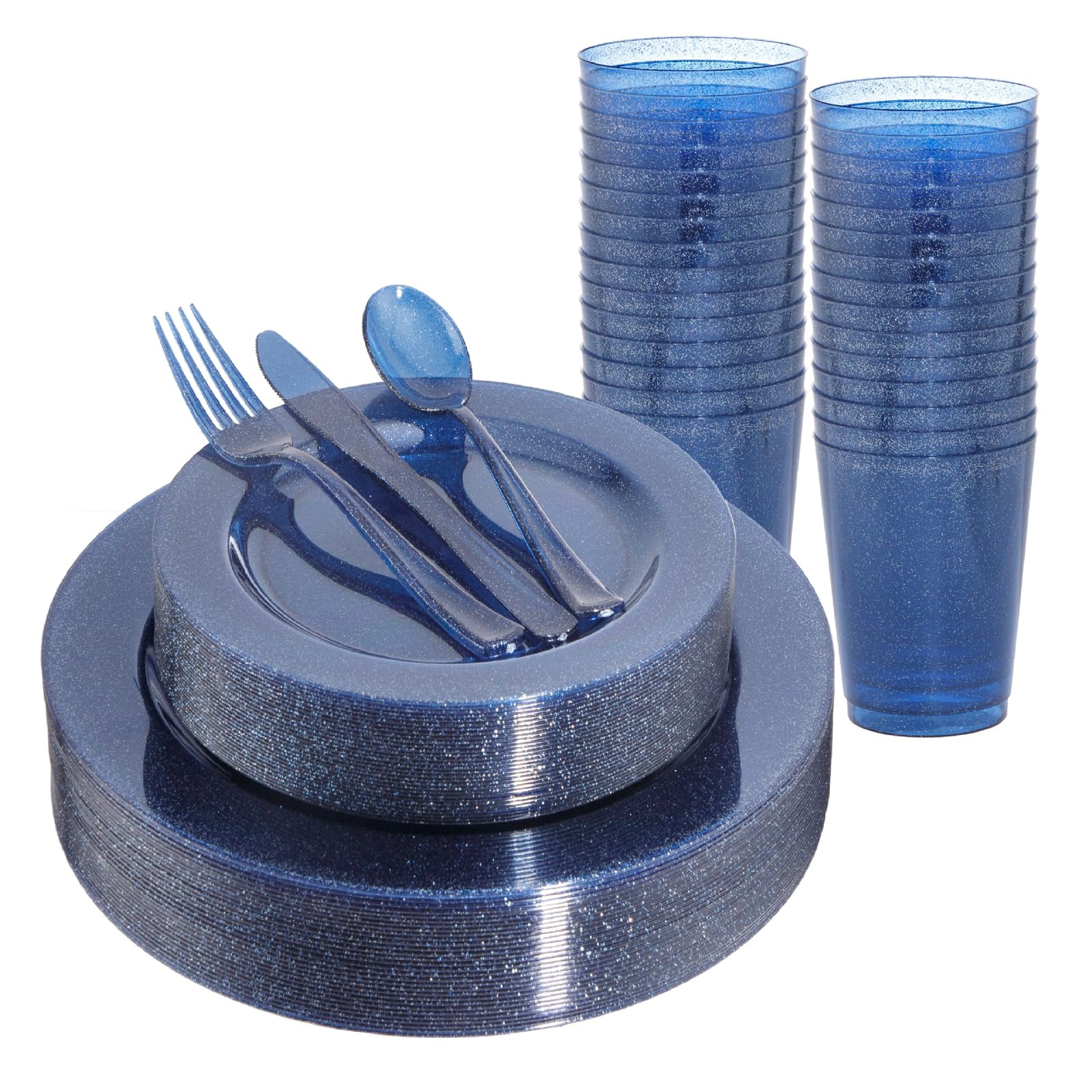 WELLIFE 180PCS Blue Plastic RRF12 Plates - Heavy Duty Blue Dinnerware ...