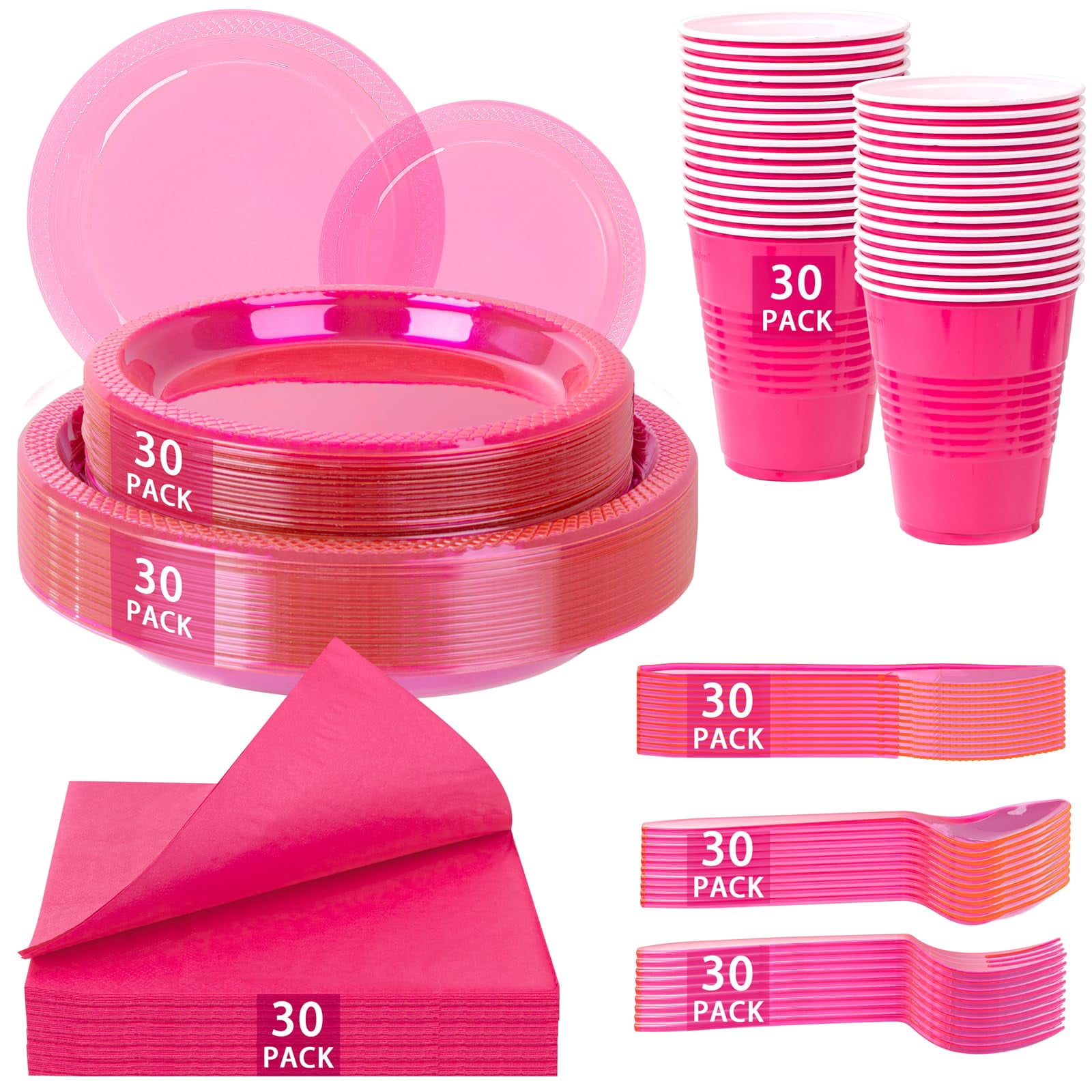 WELLIFE 210Pcs Hot Pink RRF12 Plates,Clear Hot Pink Dinnerware Set ...