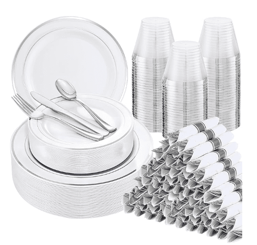 WELLIFE 700 Pcs Silver Plastic Plates for 100 Guests - Party Supplies ...