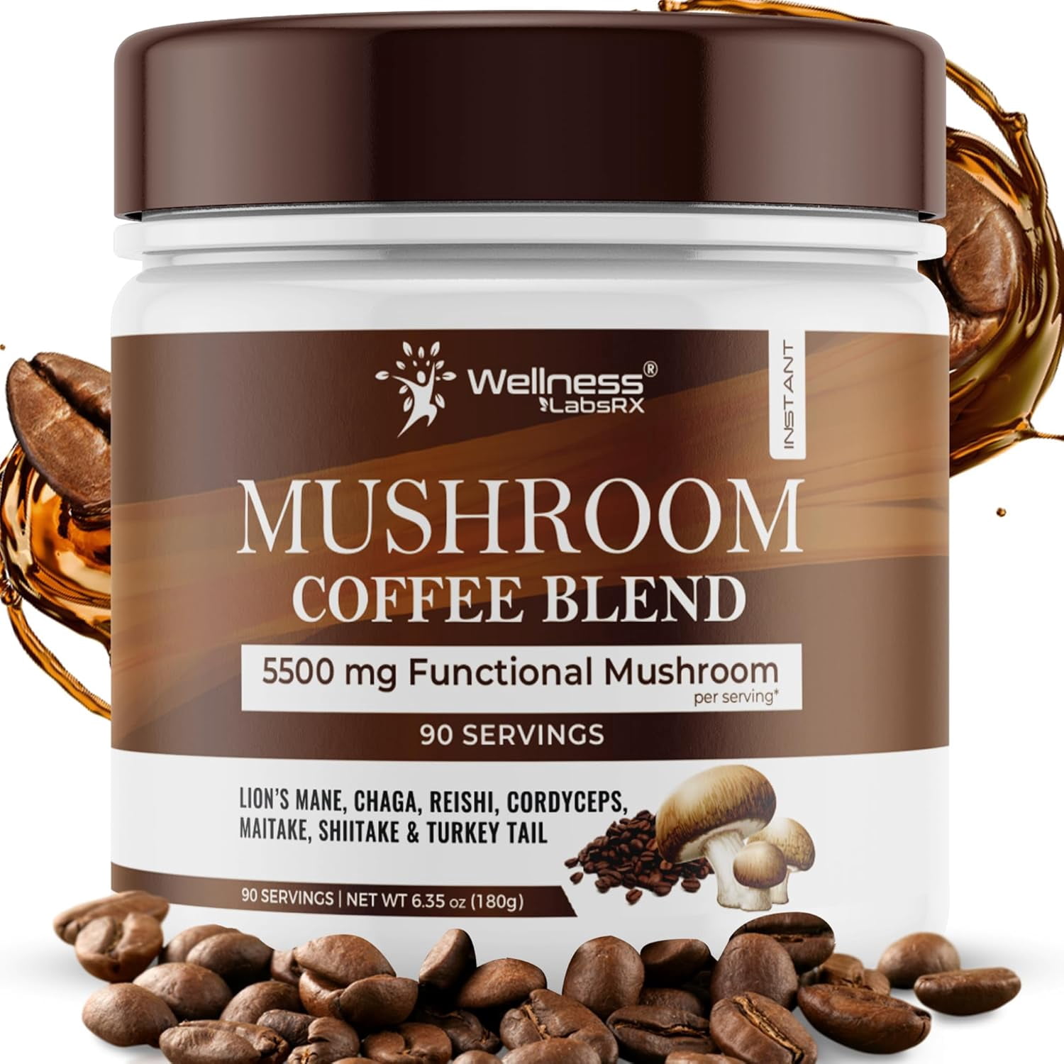 Wellness LabsRx Mushroom Coffee Blend 5500mg with 7 Mushroom Varieties ...