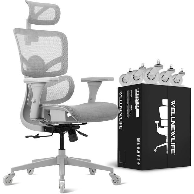 WELLNEW Prestige Ergonomic Office Chair Grey- Height Adjustable ...