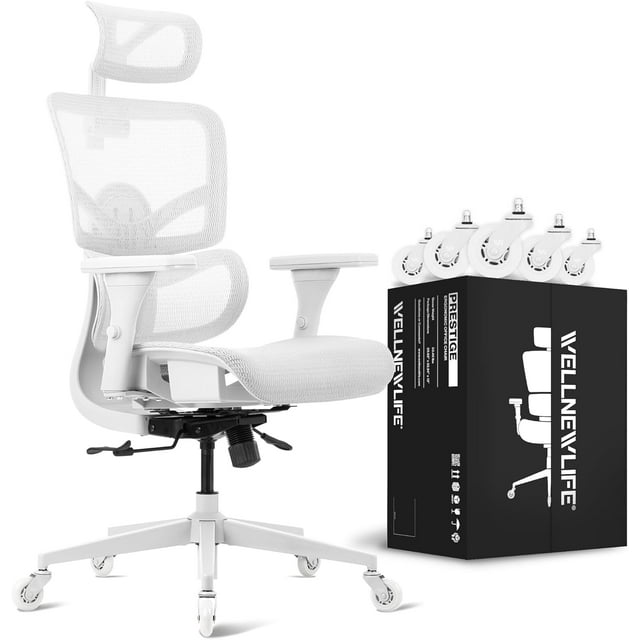 WELLNEW Prestige Ergonomic Office Chair White- Height Adjustable ...