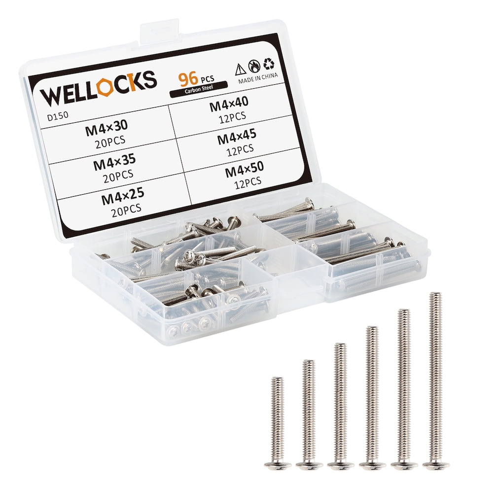 WELLOCKS Cabinet Pulls Knobs Screws M4 25-50mm 96 Pcs 11oz Carbon Steel ...