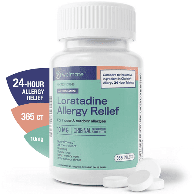 WELMATE Antihistamine Allergy Relief - Loratadine 10mg - 24 Hour Relief ...