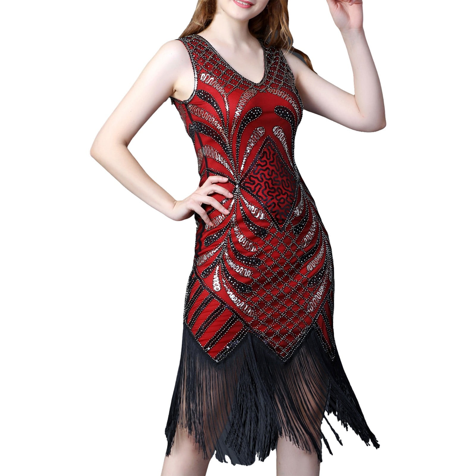 WELOIJEVBE 1920s Retro Tassel Dress Party Prom Sequin Tassel Dance ...