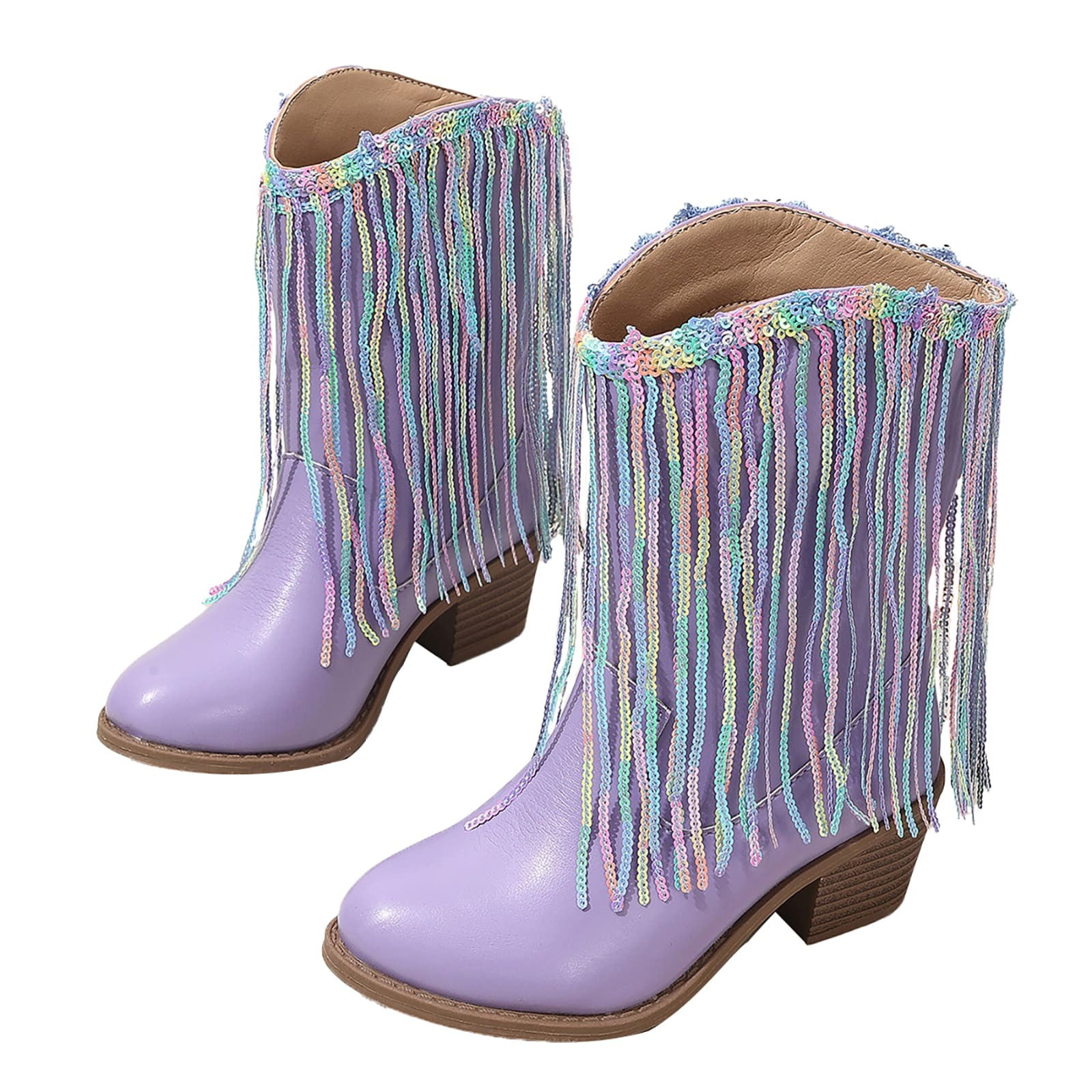 WELOIJEVBE Girls Cowboy Boots Girls 2024 New Solid Color Leather ...
