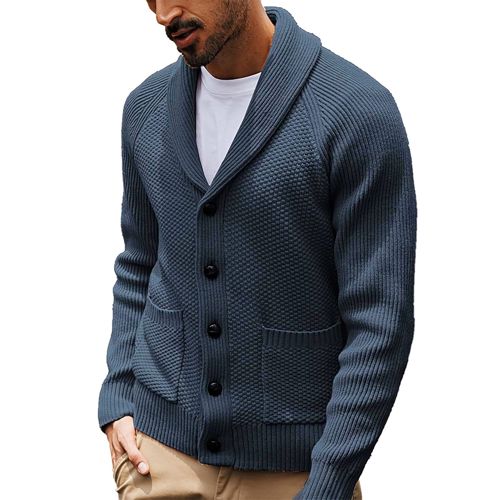 WELOIJEVBE Mens Sweaters Mens Shawl Collar Cardigan Sweaters Knit ...