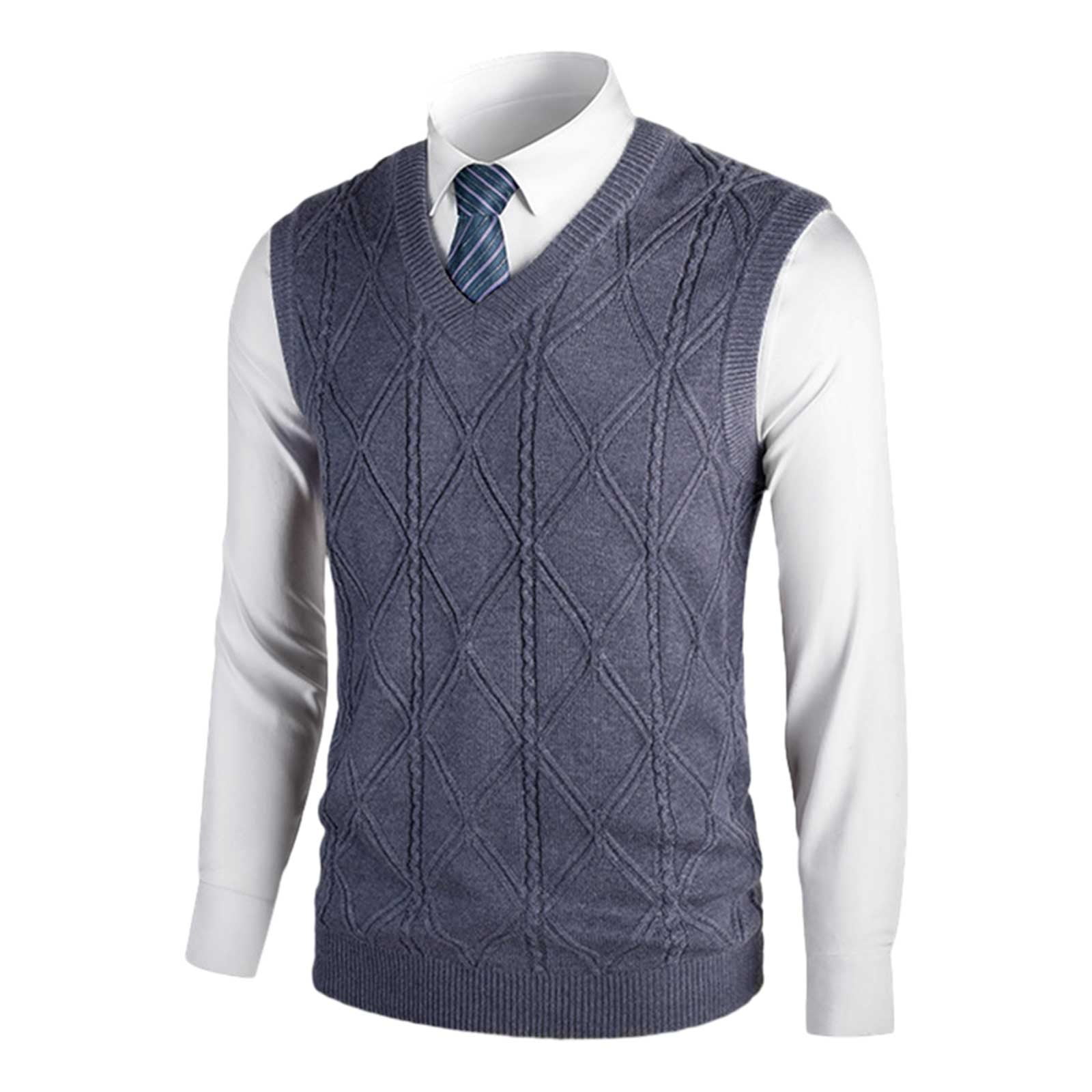 WELOIJEVBE Sweater Vest for Men Mens Wool V Neck Knitted Sweater Vest ...