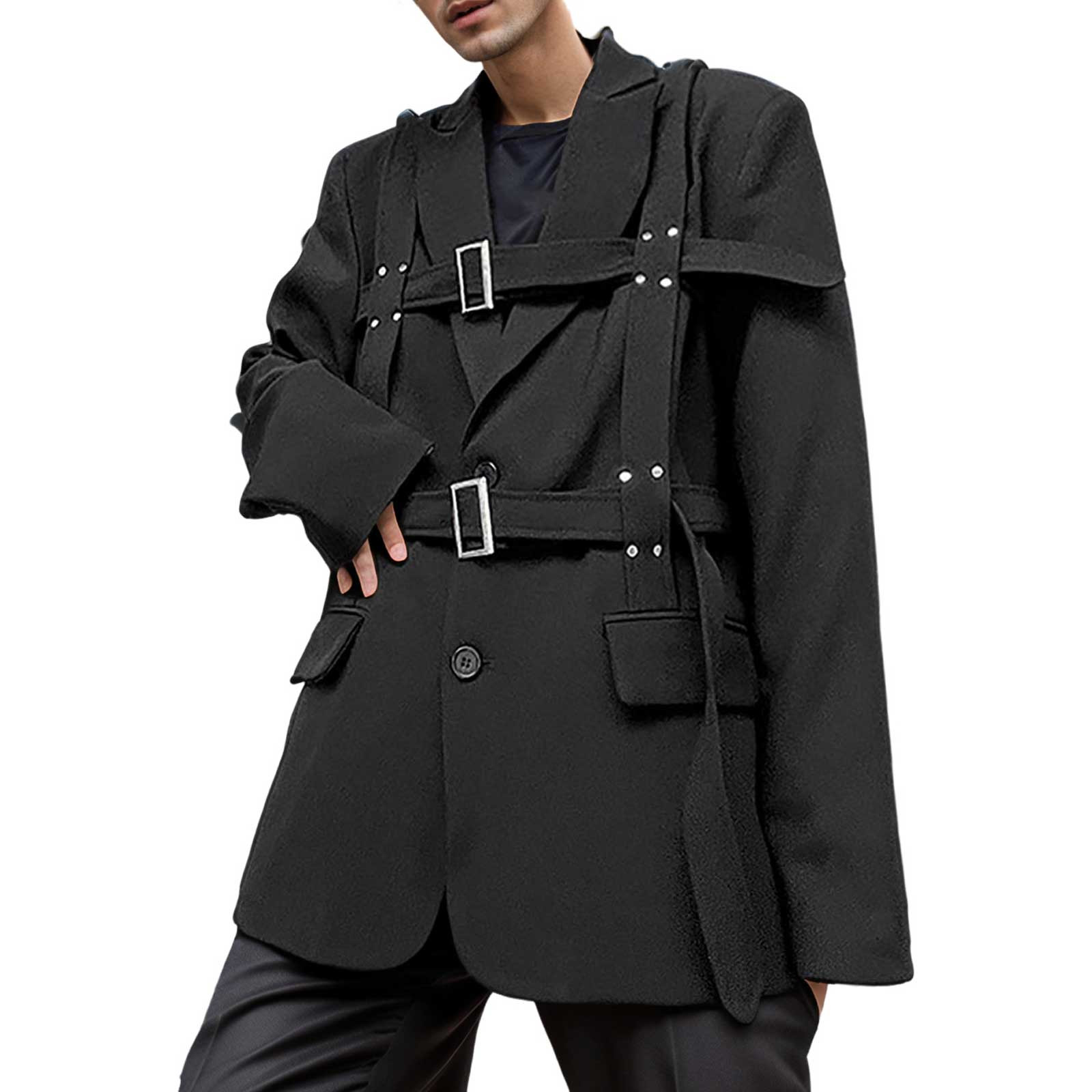 WELOIJEVBE Trench Coat for Men Men's Solid Color Casual Suit Jacket ...