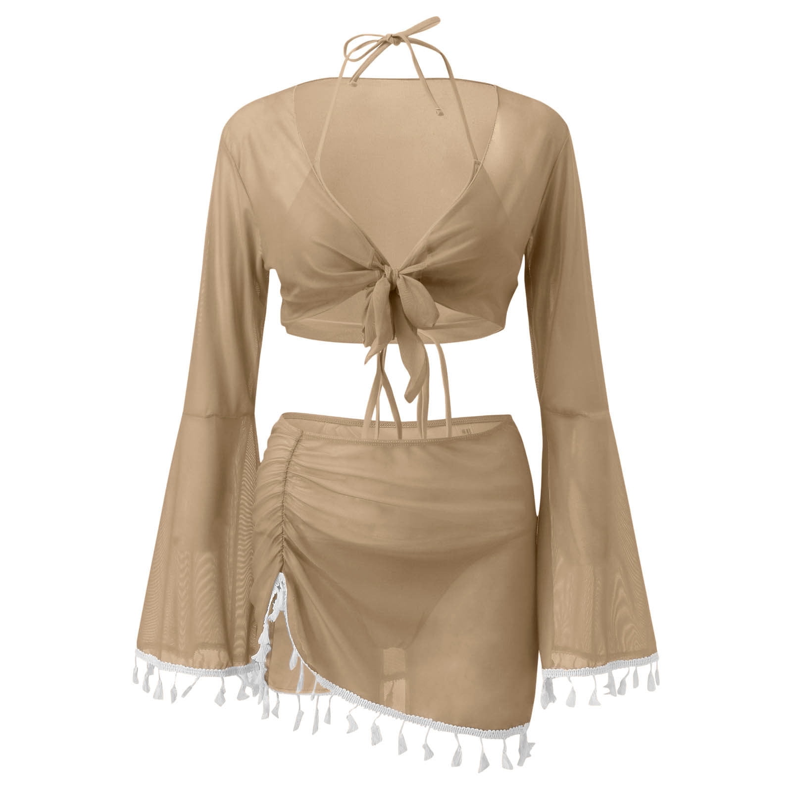 WELOIJEVBE Women's Long Sleeve Bathing Suits With Cover Up 4 Pcs Trendy ...