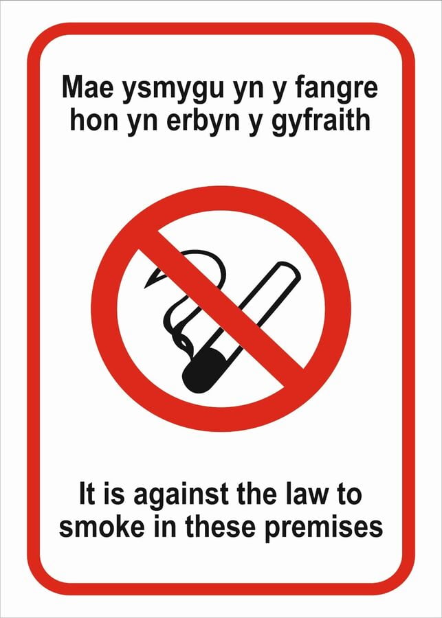WELSH NO SMOKING Metal Aluminum Sign OR FOAMEX HEALTH & SAFETY ...