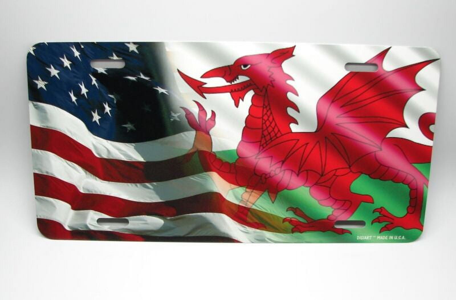 WELSH, WALES AMERICAN FLAG WELSH DRAGON METAL CAR NOVELTY LICENSE PLATE ...
