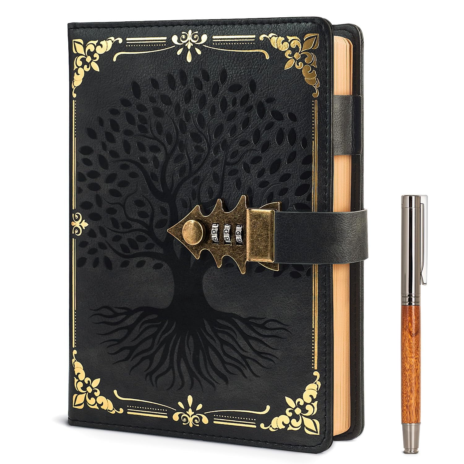 WEMATE Lockable Notebook, A5 PU Leather Journal with Combination Lock ...