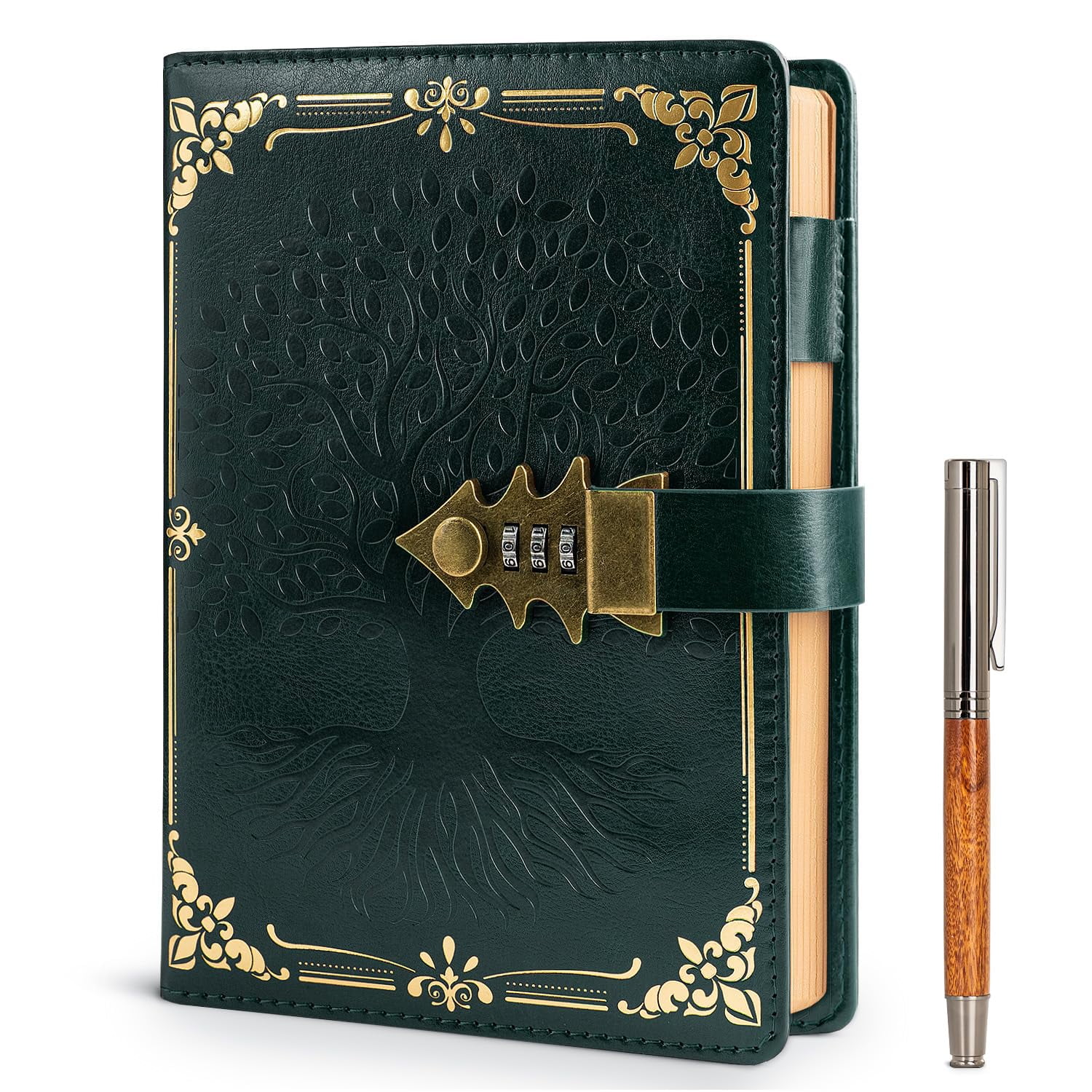 WEMATE Diary, Password Protected Notebook, A5 PU Leather Green ...