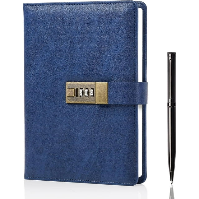 WEMATE Diary with Lock, A5 PU Leather, 240 Pages, Password Protected Notebook, Pen & Gift Box ...
