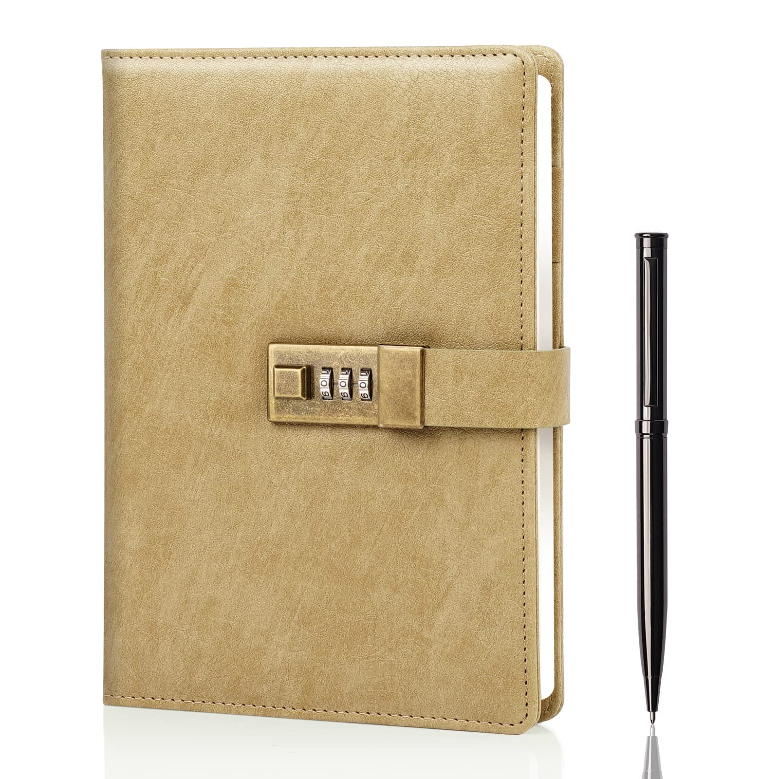 WEMATE Diary with Lock, A5 PU Leather, Vintage Lock Journal Password ...