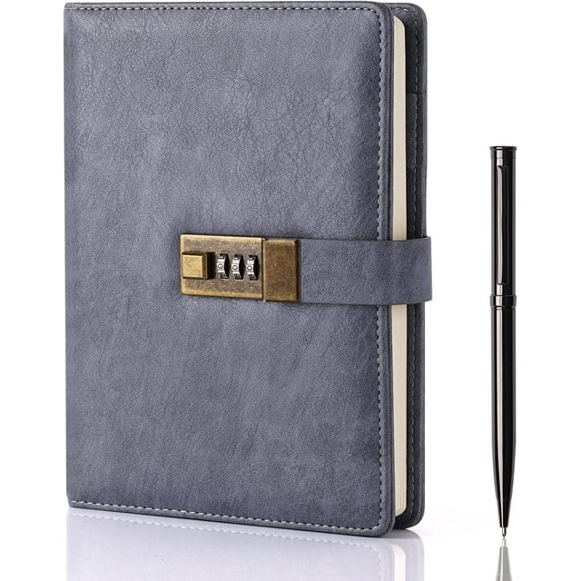 WEMATE Journal with Lock, Password Journal Kit, A5 PU Leather Journal, Lock Diary Planner ...