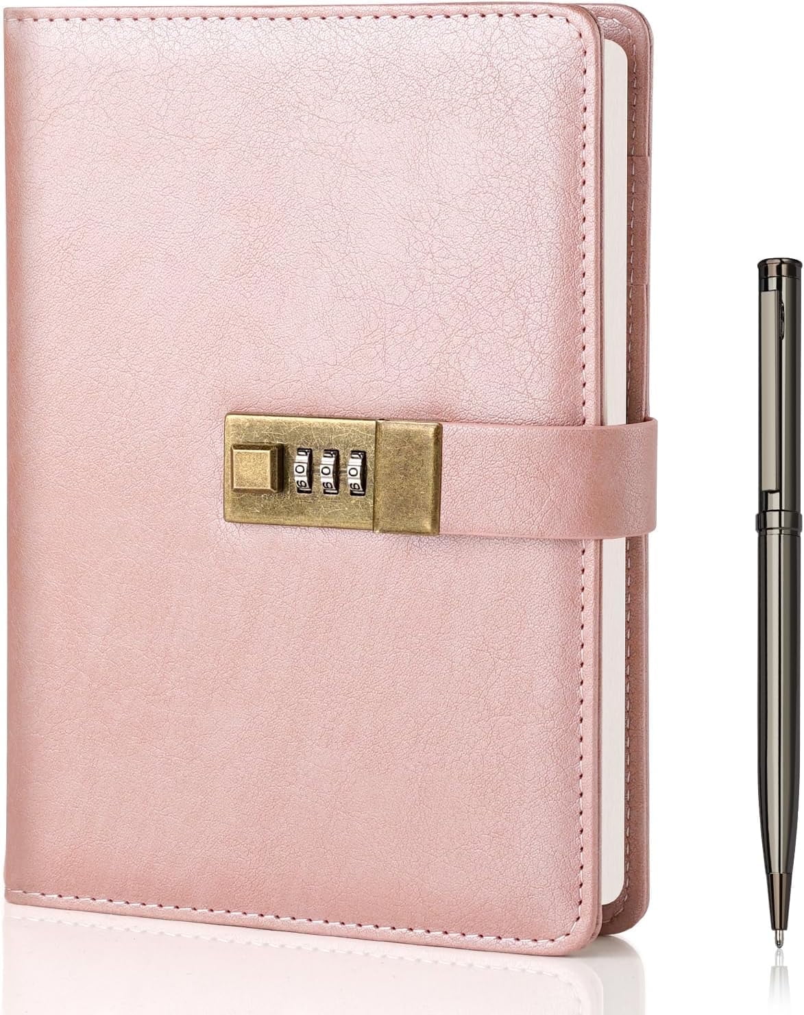 WEMATE Lock Journal, A5 PU Leather Diary with Lock and Gift Box, Pink ...