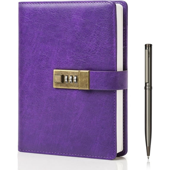 WEMATE Lock Journal with Password, A5 PU Leather Diary with Gift Box, 120 Sheets, Purple ...