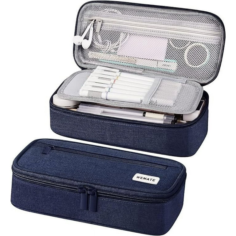 WEMATE Large Capacity Pencil Cases with 5 Compartments Blue