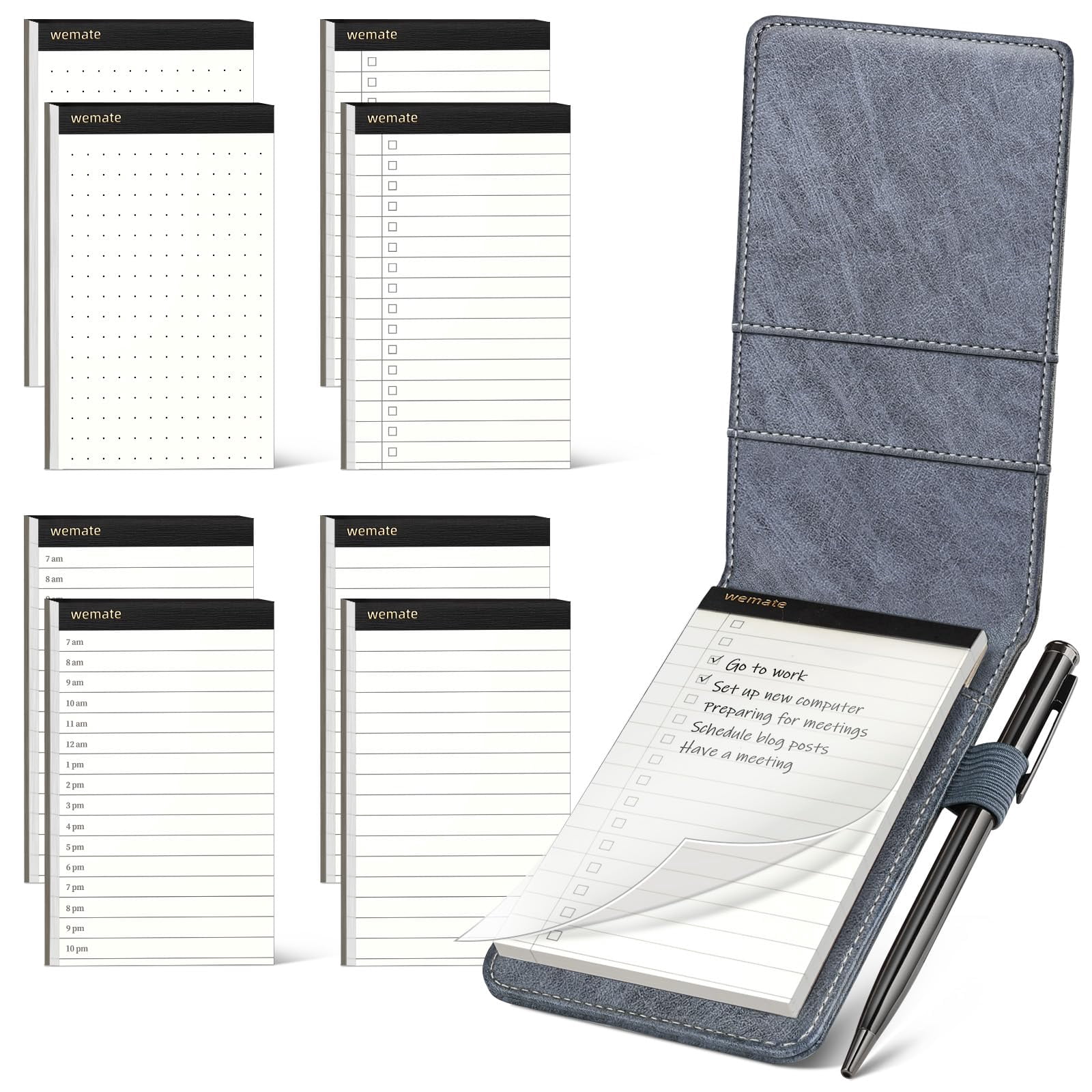 WEMATE PU Leather Notepad Holder Set Daily Records, for Meetings, 5.4 x ...