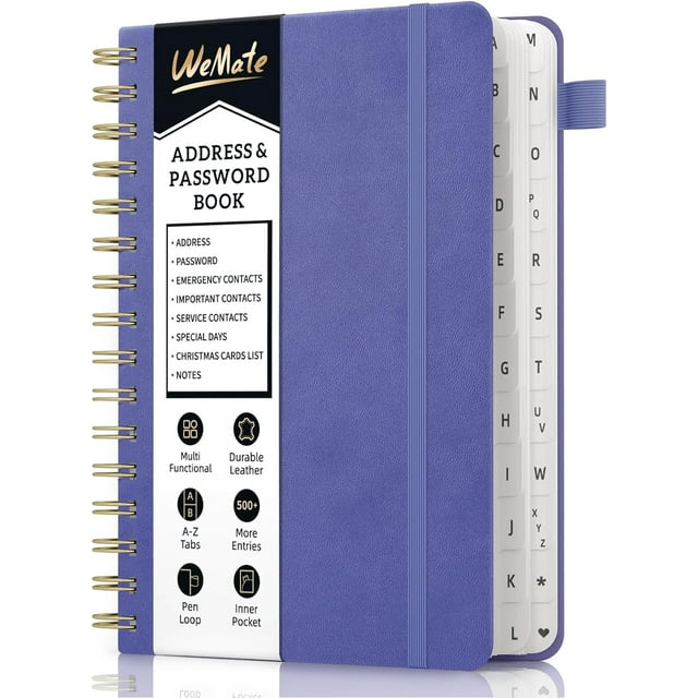 WEMATE Spiral Address Book with Alphabetical Tabs, Password Book,5.8″×8 ...
