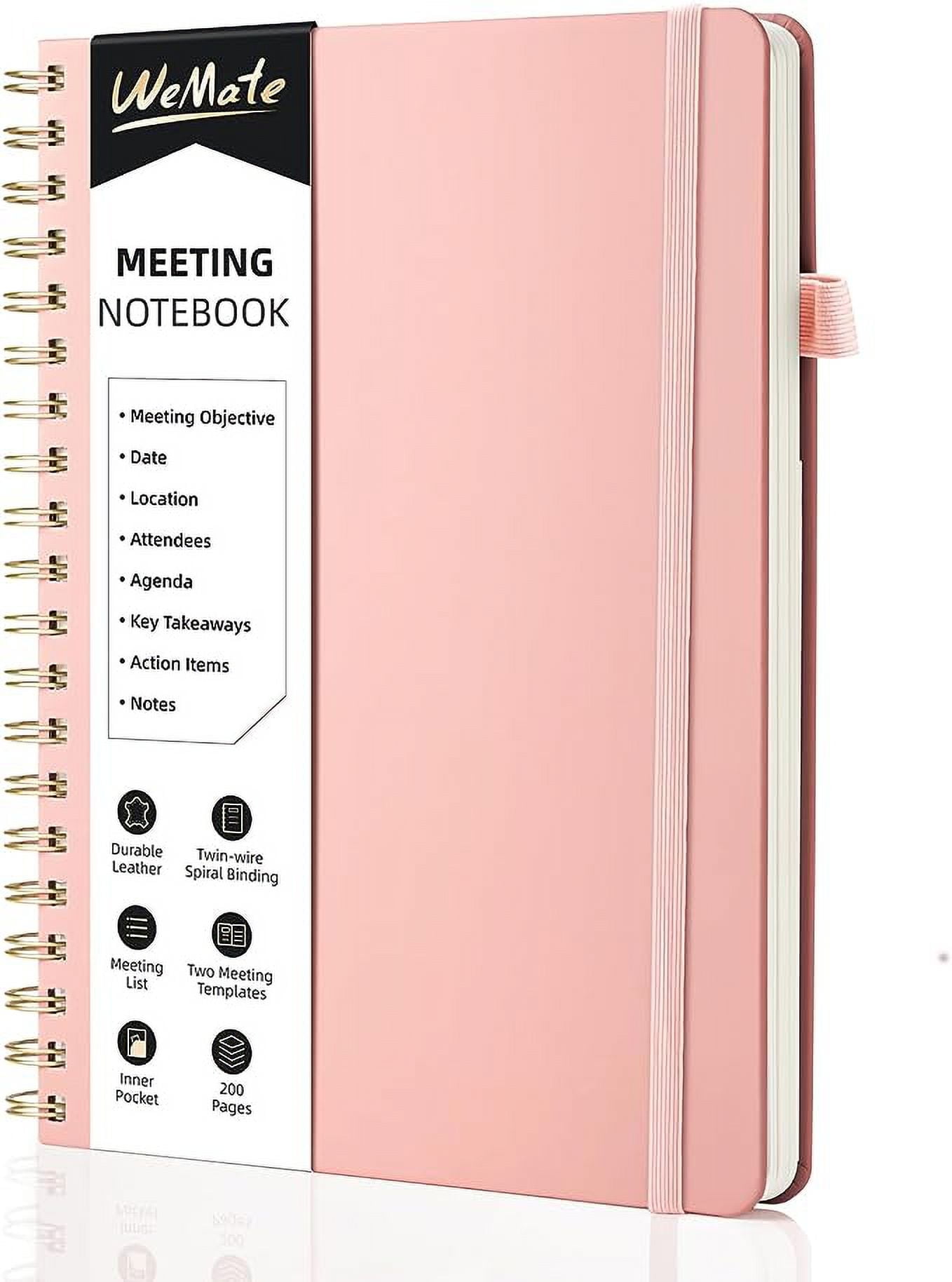 WEMATE Spiral Notebook, Pink Notebook, PU Leather Hardcover Notebook,B5 ...