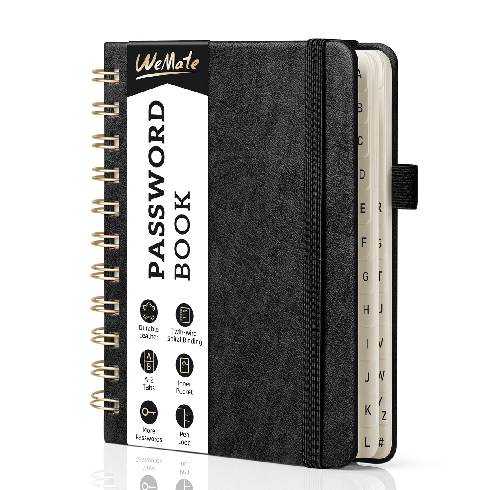 WEMATE Spiral Password Book with Alphabetical Tabs, 4.7x6 inch Black ...