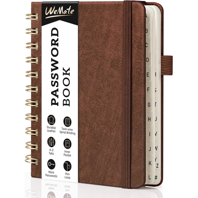 WEMATE Spiral Password Book with Alphabetical Tabs, Small Password ...