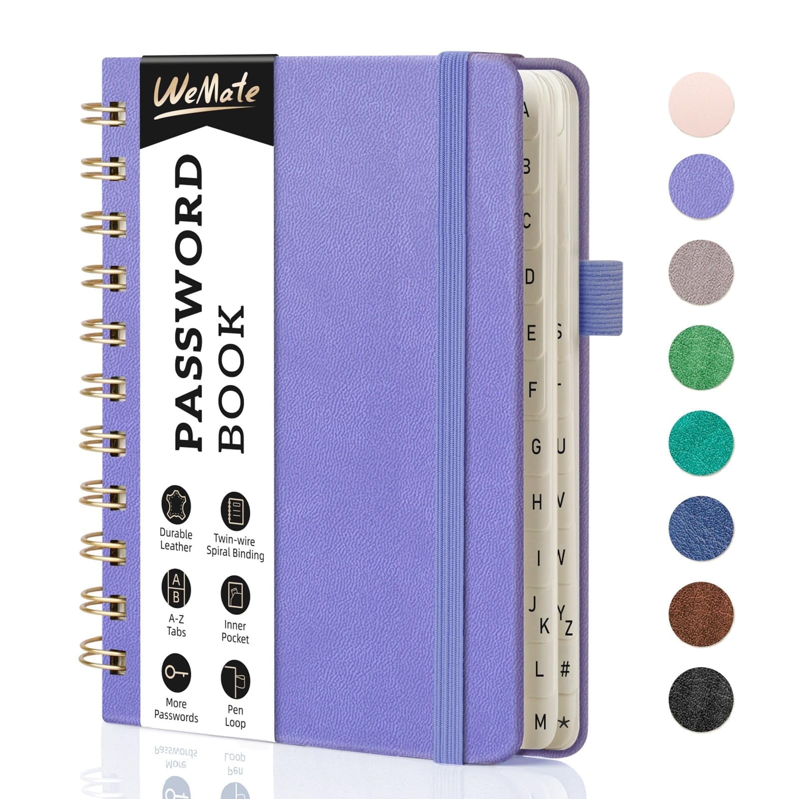 WEMATE Spiral Password Book with Alphabetical Tabs, Purple, 4.7"x 6", 1 ...