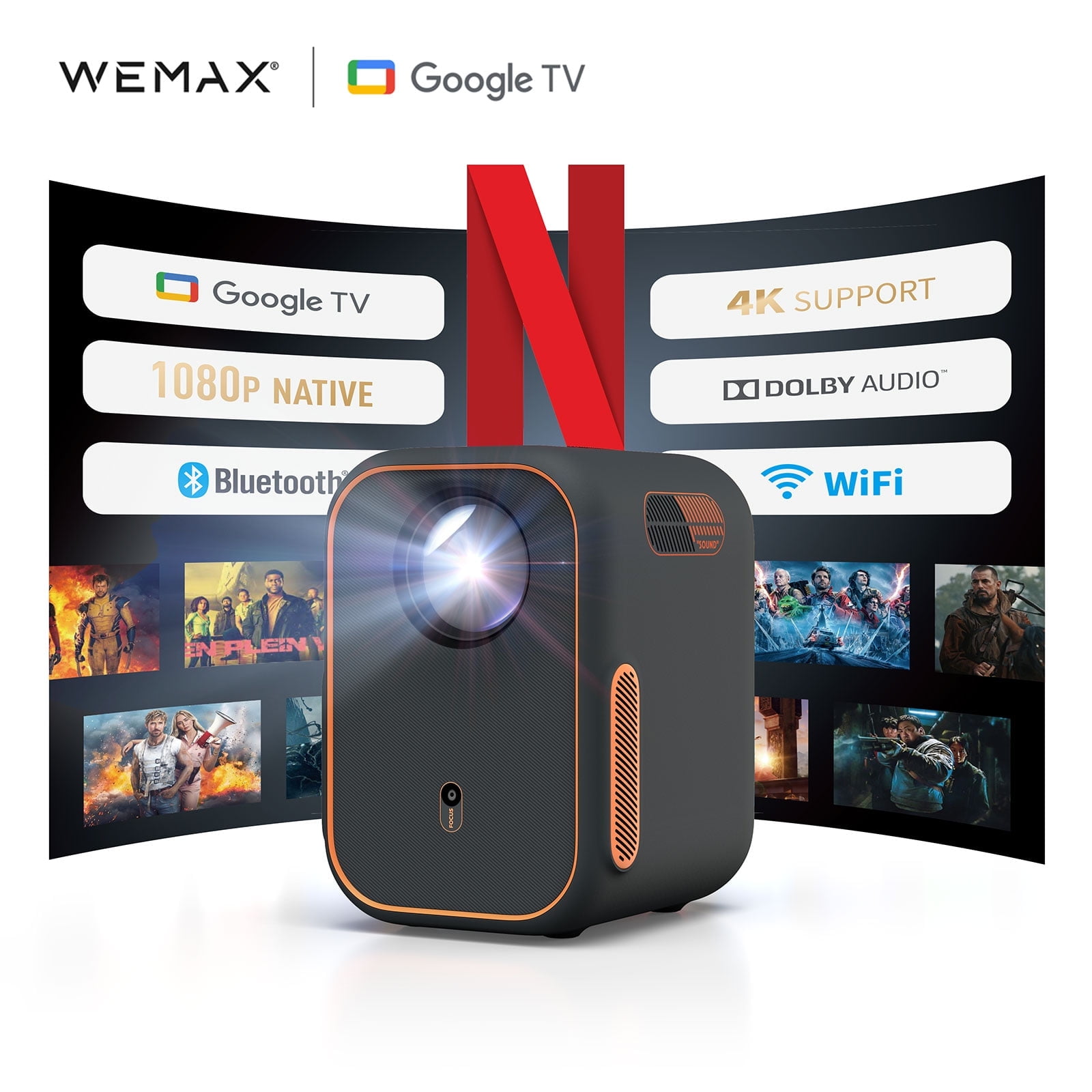 WEMAX VP01 Smart Projector w/ WiFi Bluetooth, Google TV, Full HD 1080P ...