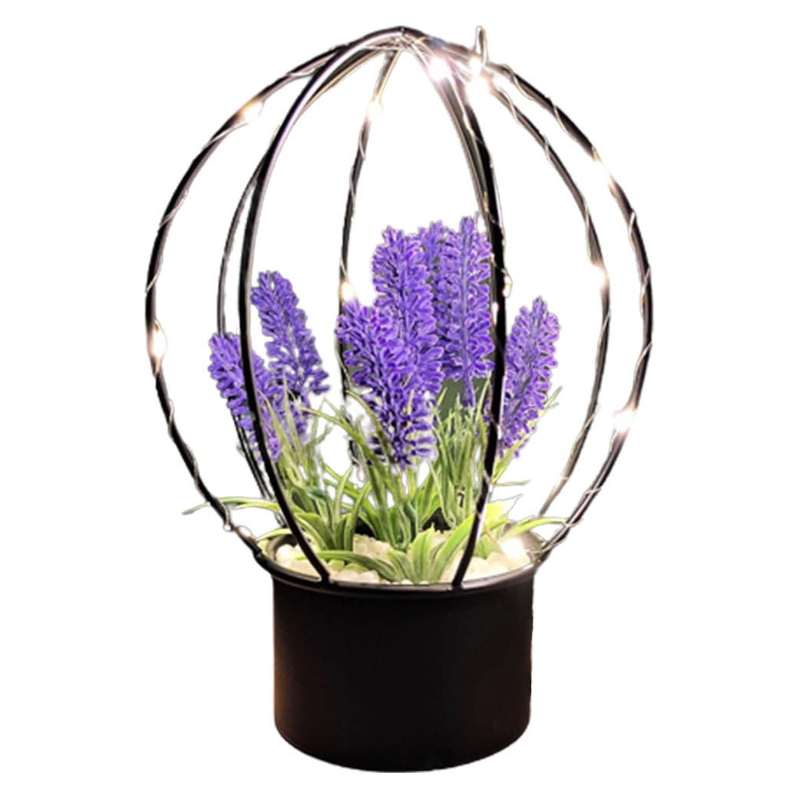 Black Round Pot Of Lavender, Battery Powered, Round Shape LED Light ...