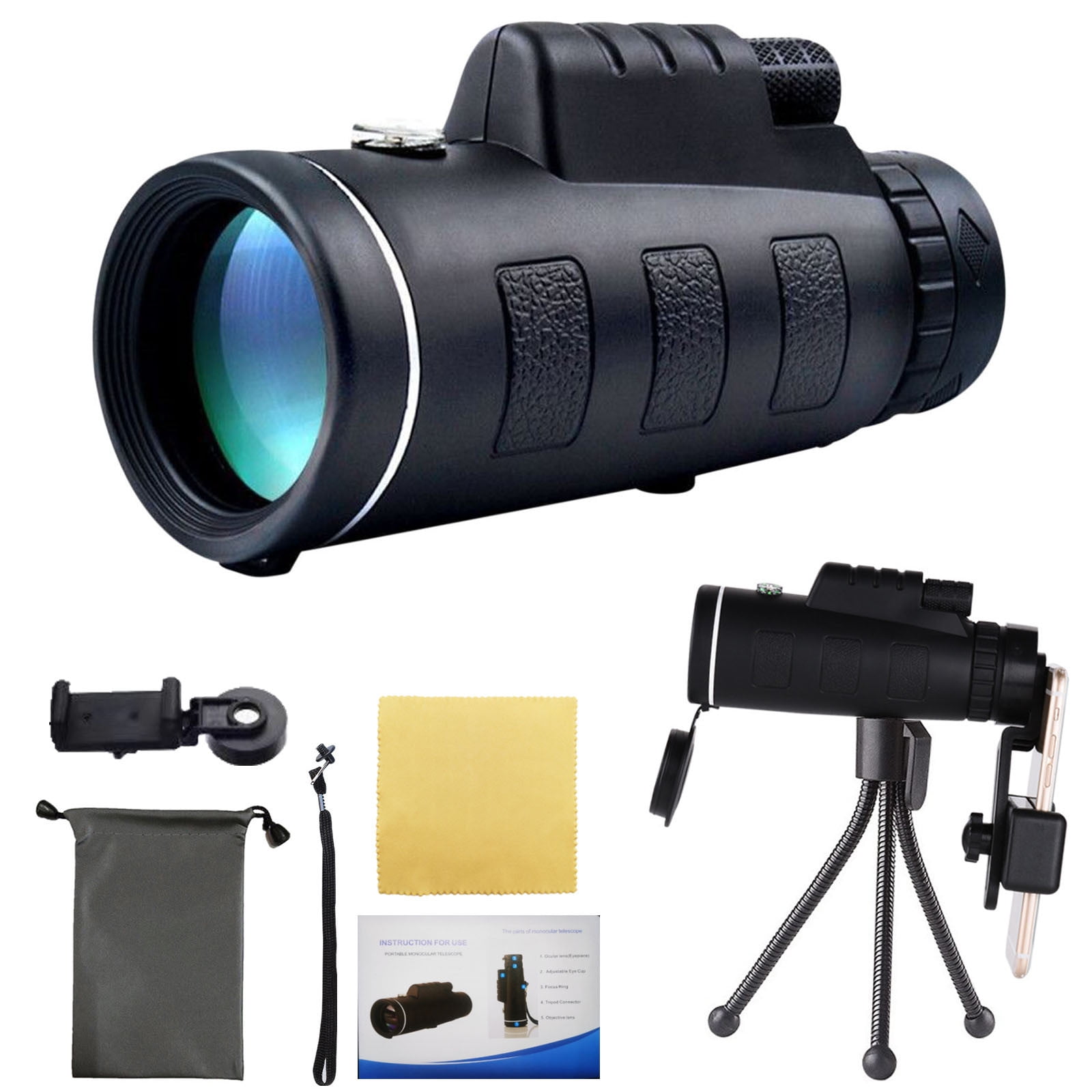 WEMDBD Telescope 40X60 Monocular Low Light Night Vision With Compass ...