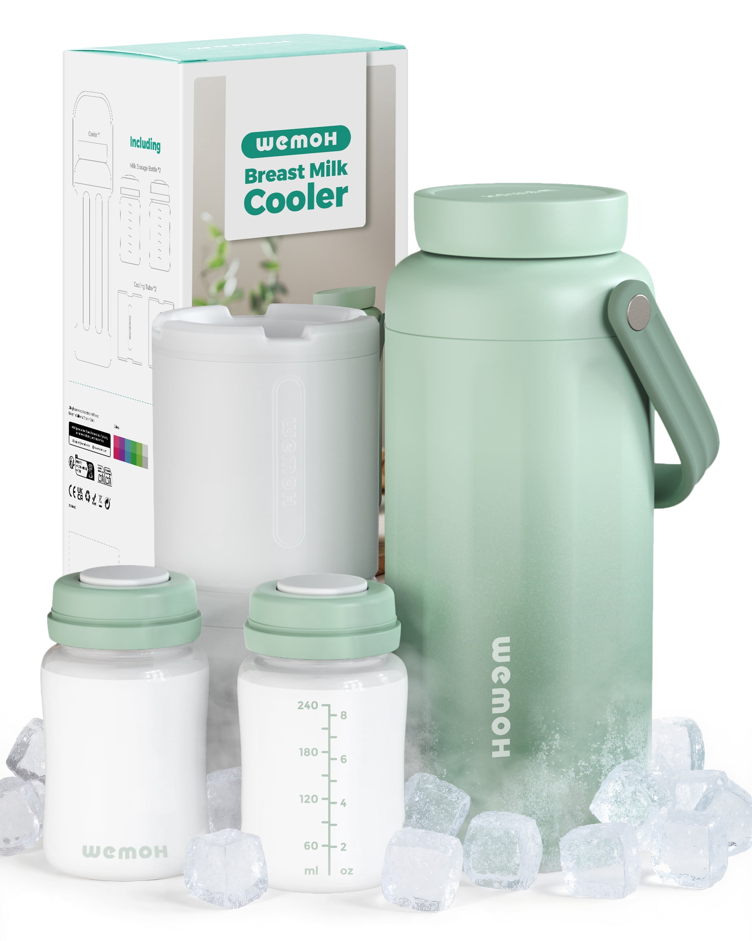 WEMOH Breast Milk Cooler Bottle 18oz (2×9oz), 12+ Hours Ice-Cold / 24H ...