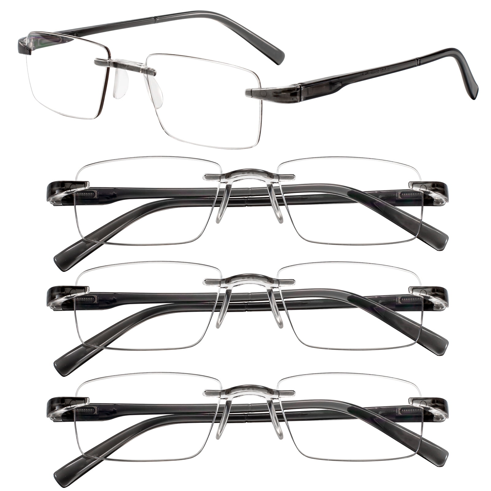 WEMOOMOOTANTS 4 Packs Grey Reading Glassses 1.0 for Men Women Rimless ...